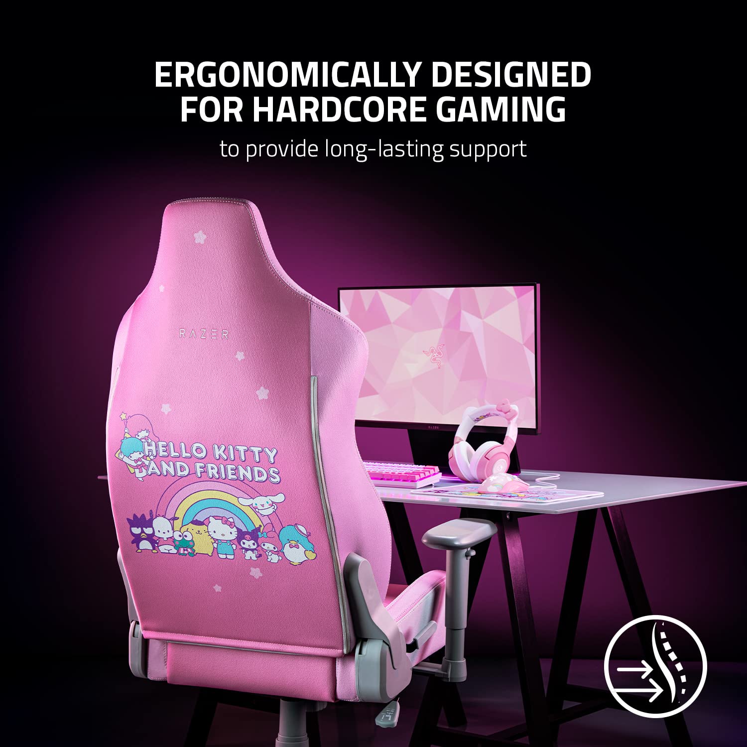 Razer Iskur X Ergonomic Gaming Chair: Designed for Hardcore Gaming - Multi-Layered Synthetic Leather - High-Density Foam Cushions - 2D Armrests - Steel-Reinforced Body - Hello Kitty & Friends Edition