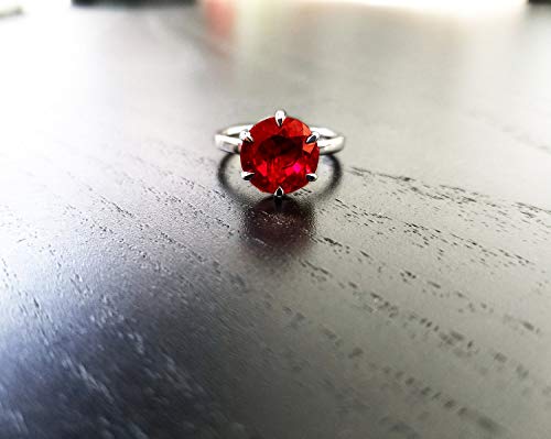 Kobelli Created Red Ruby 6-Prong Solitaire Ring 10mm 14k White Gold, 9.5