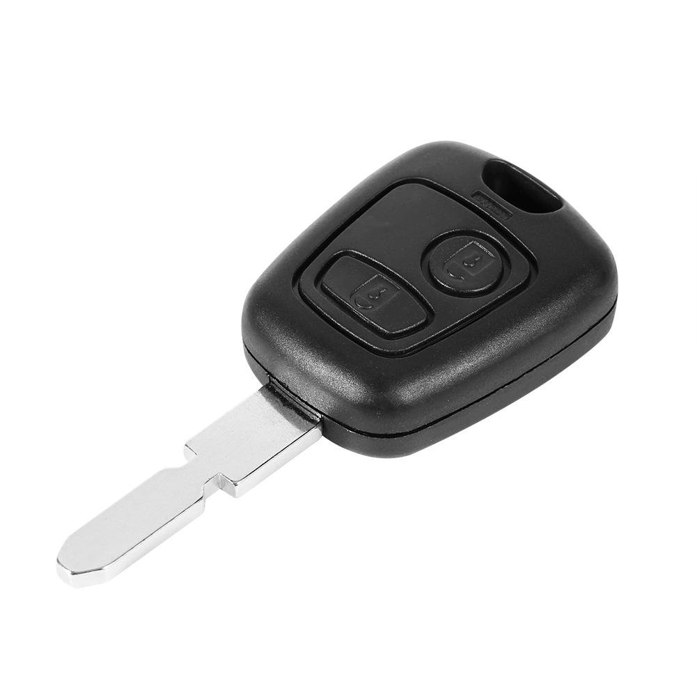 Key Shell, 2 Buttons Uncut Blank Blade Remote Auto Car Key Fob Shell Case Replacement for Peugeot 406