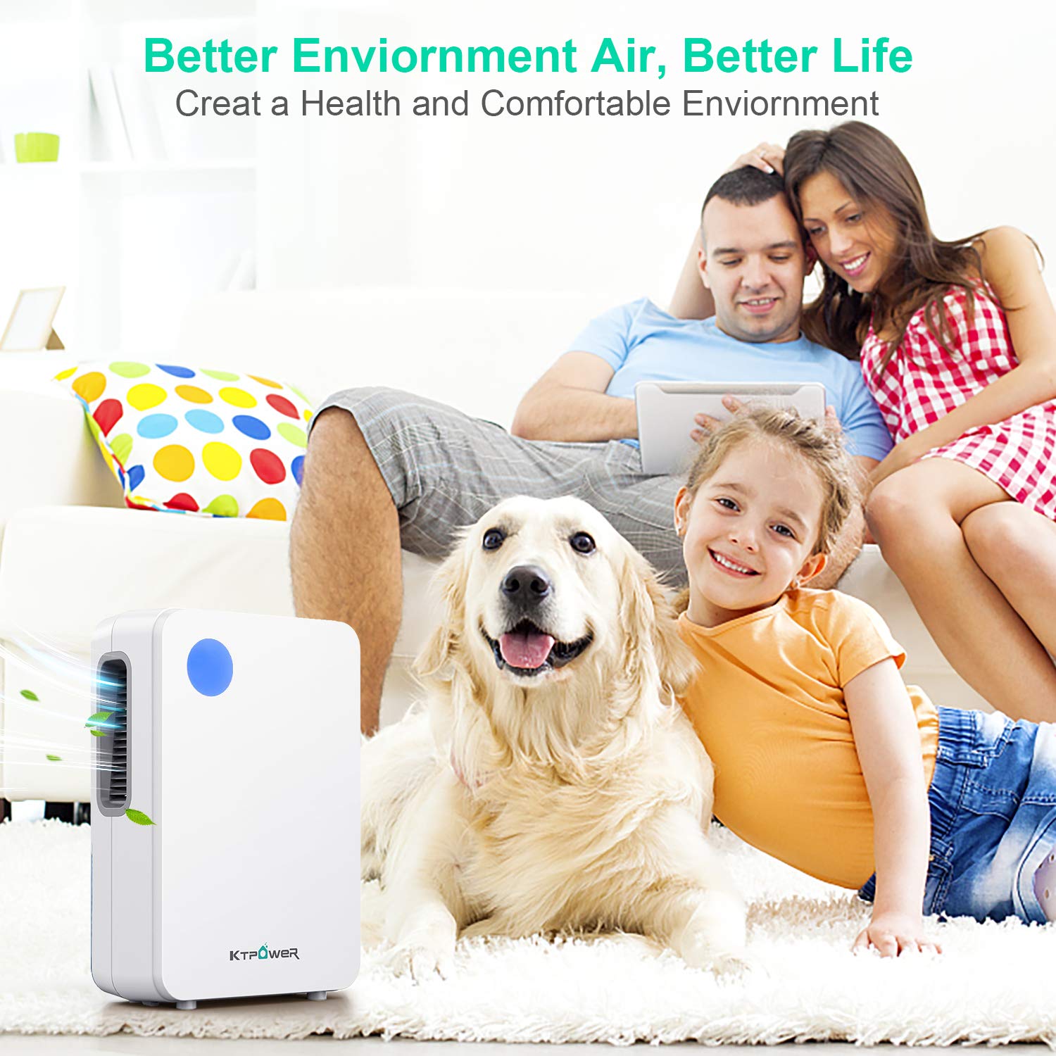 KTPOWER Dehumidifiers for Home 3200 Cubic Feet (500 sq ft), Compact and Portable 2000ml (68 oz) for High Humidity, Quiet Dehumidifiers for Bedroom, Basements, Bathroon, Kitchen, Garage, Auto Shut off