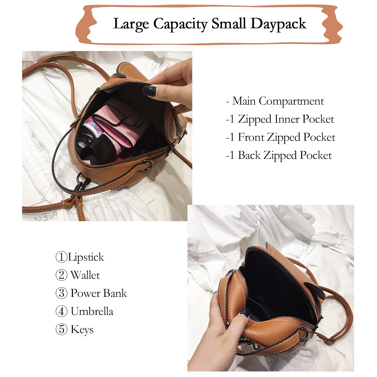 Mini Backpack Purse, SIXVONA Small Convertible Soft Faux Leather Backpack for Women Ladies, Brown