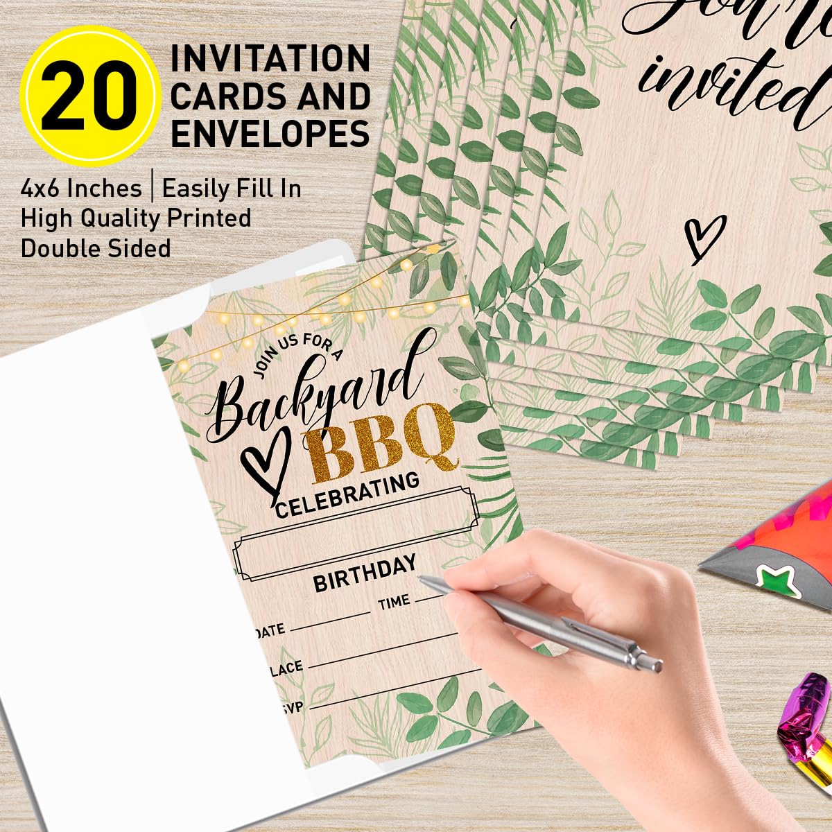 UDNADKEX Birthday Invitations BBQ Party with Envelopes, Summer Barbecue Cookout Party Invites, Backyard Picnic Invite Cards, Join Us for A Backyard BBQ, 4"x6" Set of 20