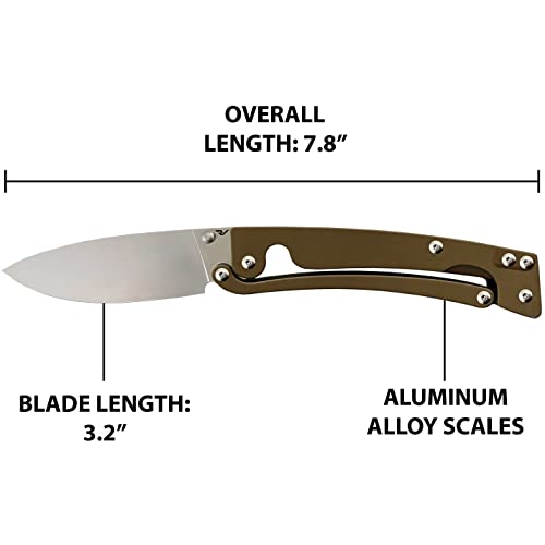 Revolt Knives Revolt Reflex Folding Pocket Knife VG10 Stainless Steel 3.2β Blade - Aluminum Alloy Scales Handle Frame Lock Design - EDC Every Day Carry Folder Knife, Brown