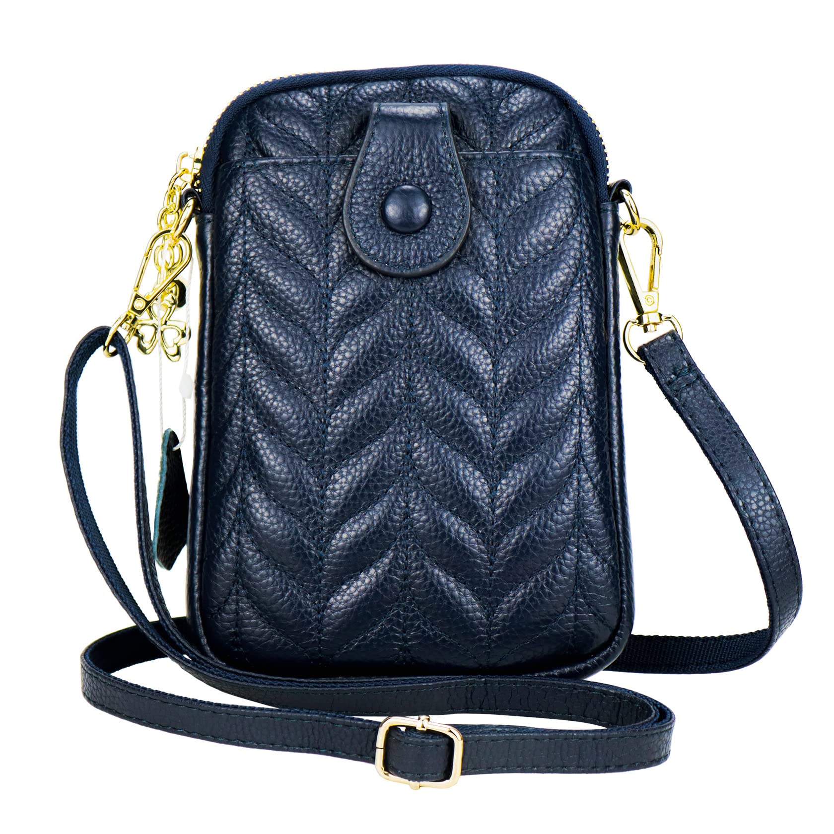 RRvane Quilted Leather Small Crossbody Bag for Women Ladies Minimalist Cell Phone Purse with Adjustable Strap Lightweight Shoulder Bag (Navy)