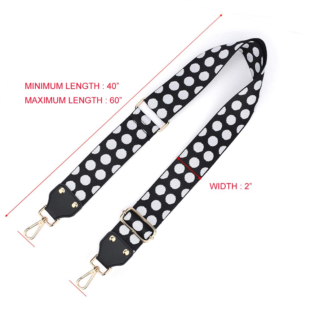 LIFEMATE Wide Bag/Purse Strap Replacement Crossbody Shoulder For Women Adjustable Jacquard Woven Cotton Guitar Strap Banjo Strap Style (053 Polka Dots)