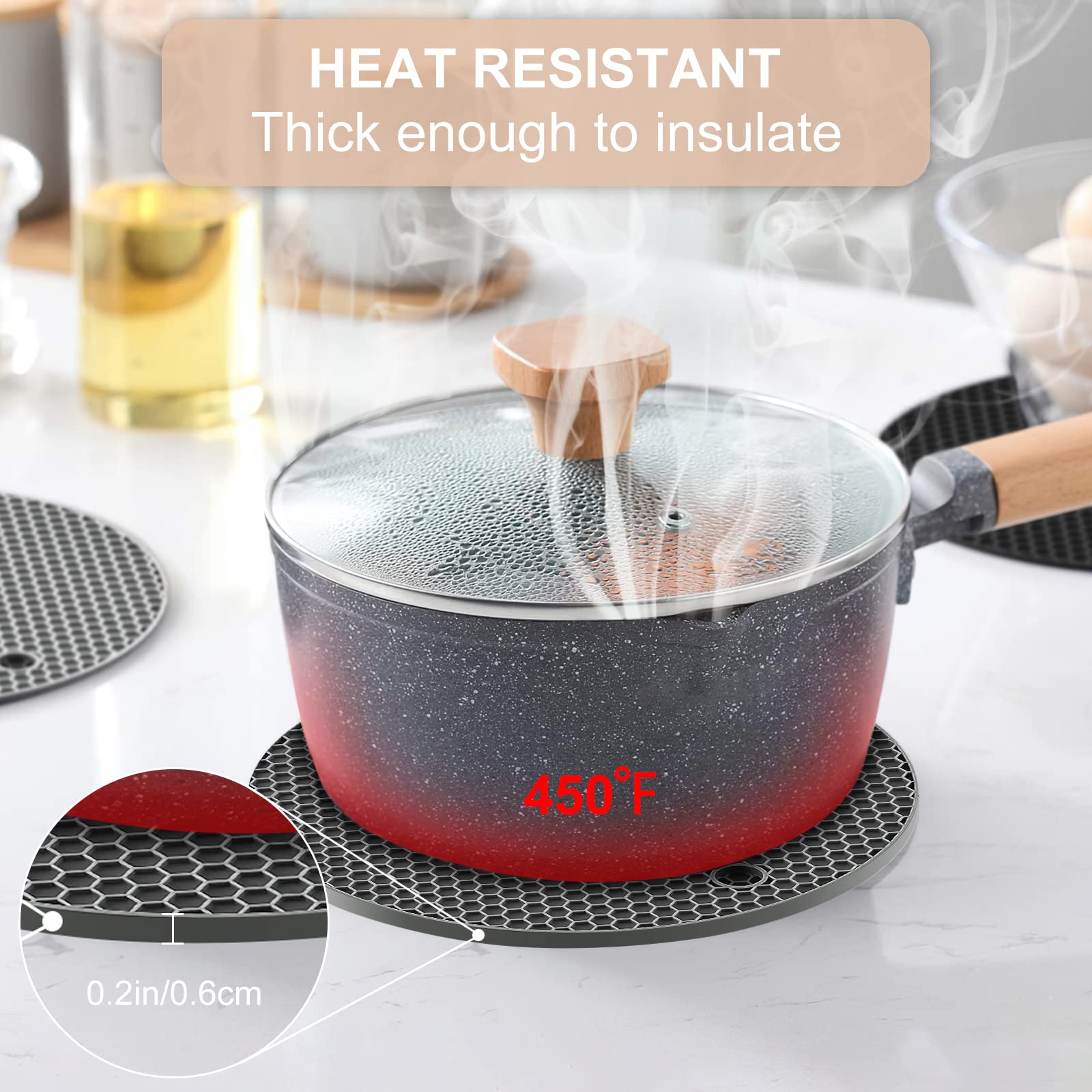 Silicone Trivet Mats - Heat Resistant Trivet Mats Pot Mat Pot Coaster for Countertop, Spoon Holder, Gripper Pad, Hot Pots and Pans