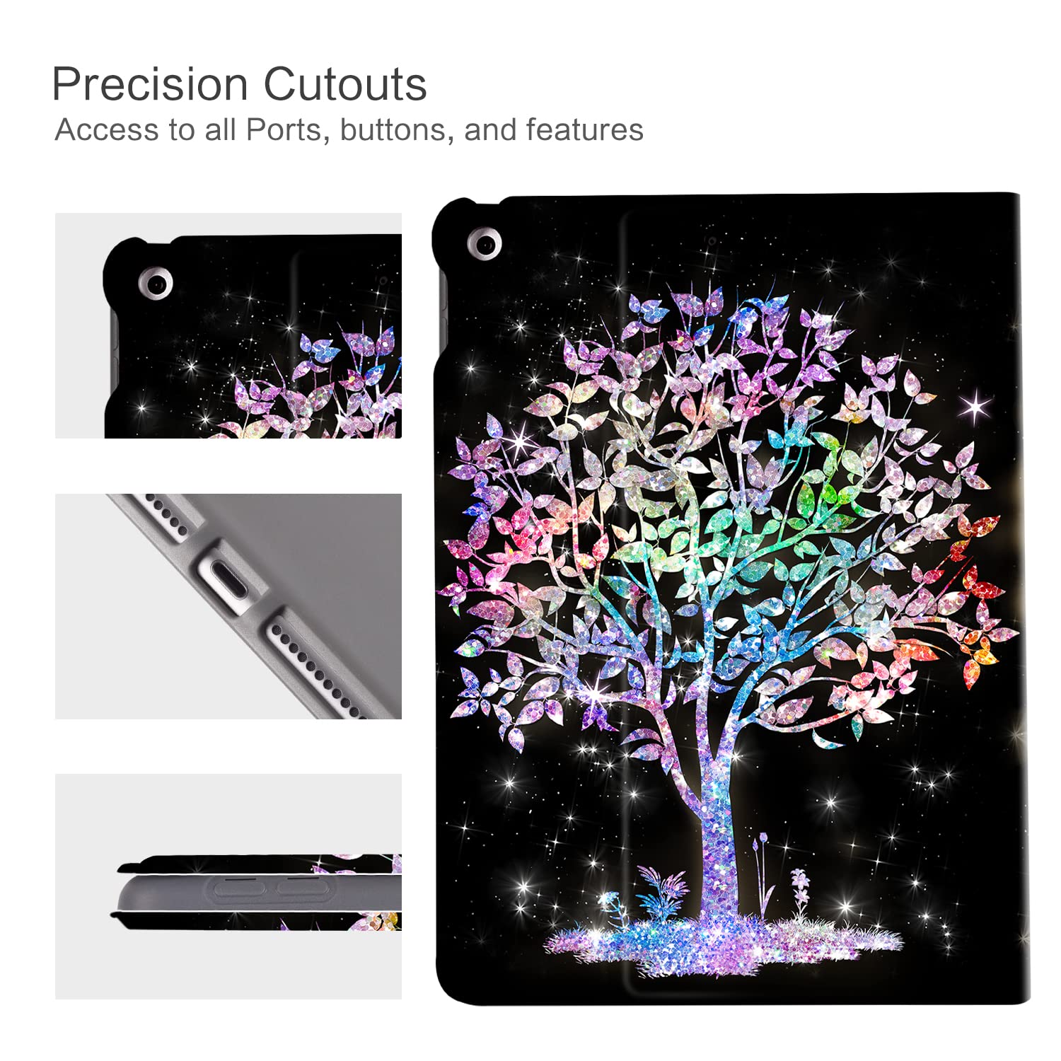 Vimorco Shell Case for ipad 9th Generation 2021/ ipad 8th Generation 2020/ ipad 7th Gen, ipad 10.2 inch Case, Soft Rubber Back Cover, Multiple Stand Auto Wake/Sleep, Glowing Tree