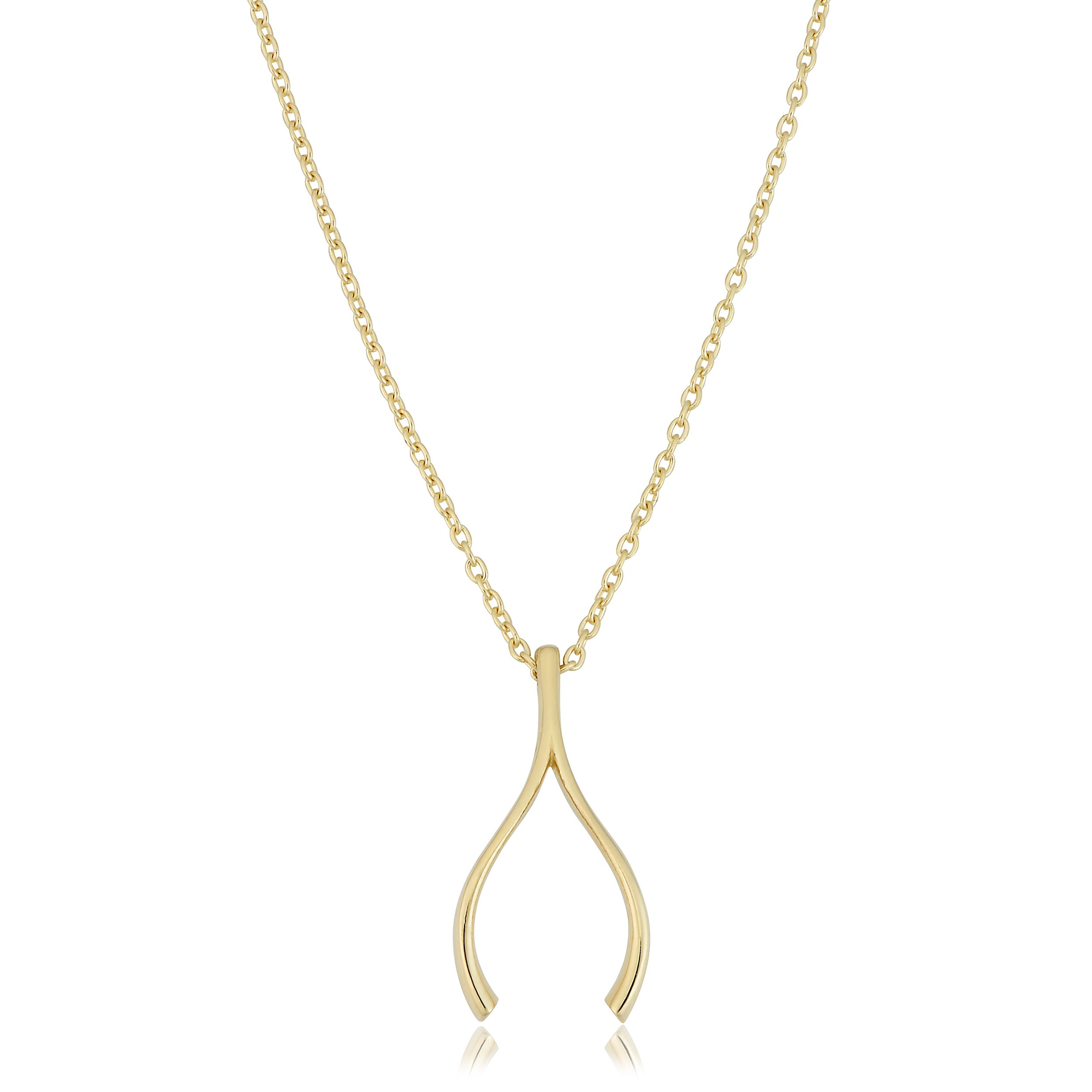 Kooljewelry 14k Yellow Gold Wishbone Adjustable Length Necklace (fits 17" or 18")