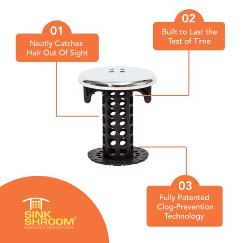 SinkShroom Chrome Edition Revolutionary Bathroom Sink Drain Protector Hair Catcher, Strainer, Snare, Black