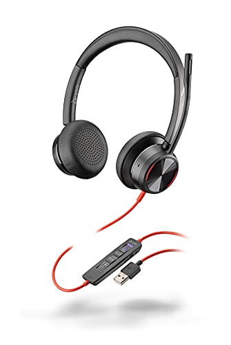 Poly - Blackwire 8225 Wired Headset with Boom Mic (Plantronics) - Dual-Ear (Stereo) Computer Headset - USB-A to Connect to your PC/Mac - Active Noise Canceling-Works with Teams (Certified), Zoom &more