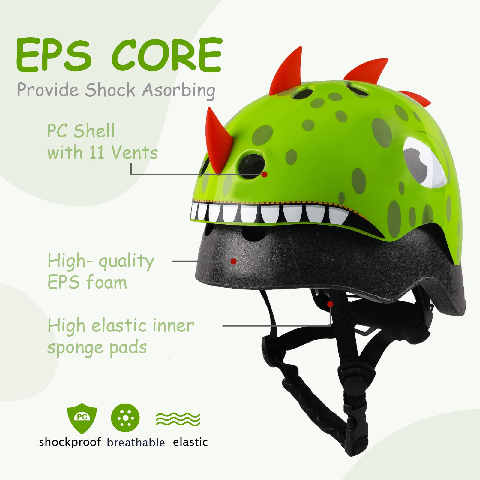 Kids Toddler Bike Helmet, Adjustable and Multi-Sport for Child Boys and Girls, 2 Sizes (Dinosaur, Small)