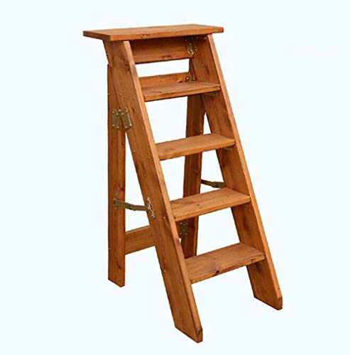 LUCEAE Step Stool Wooden Folding Step Stool Portable Wide Tread Non-Slip Step Chair,Multi-Purpose Step/Stair Chair Home Library 5 Step Closet/Bedroom/Closet/Bedroom Step Stool