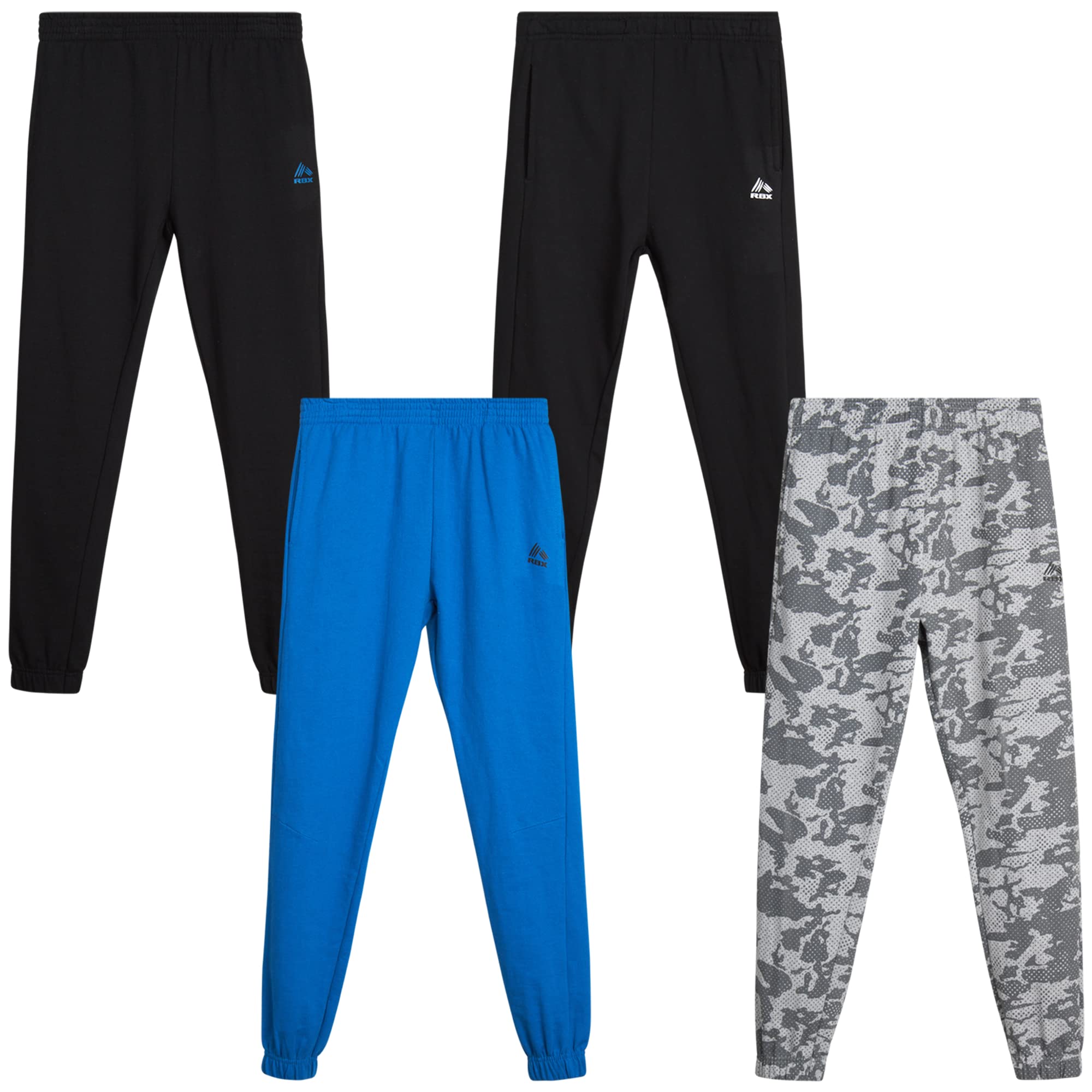 RBX Boys Sweatpants 4 Pack Active Fleece Jogger Pants (Size 8-20), Size 1416, BlueMidnightMidCamo