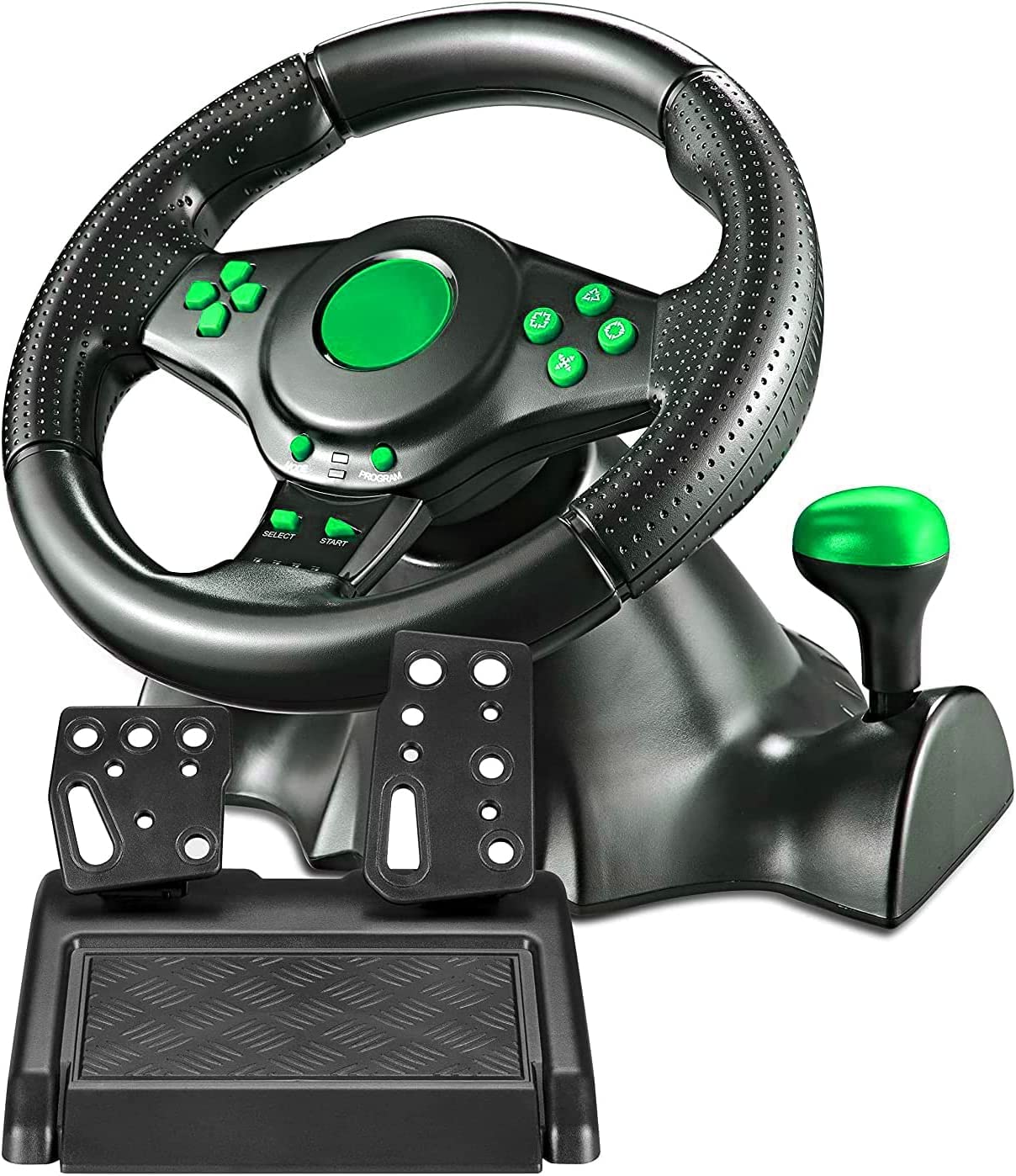 SZYUYU Racing Steering Wheel with Pedals/Paddles Shifter and Vibration for PS4/ PS3/ XBOX One/XBOX 360/Switch/Android/PC (Green)
