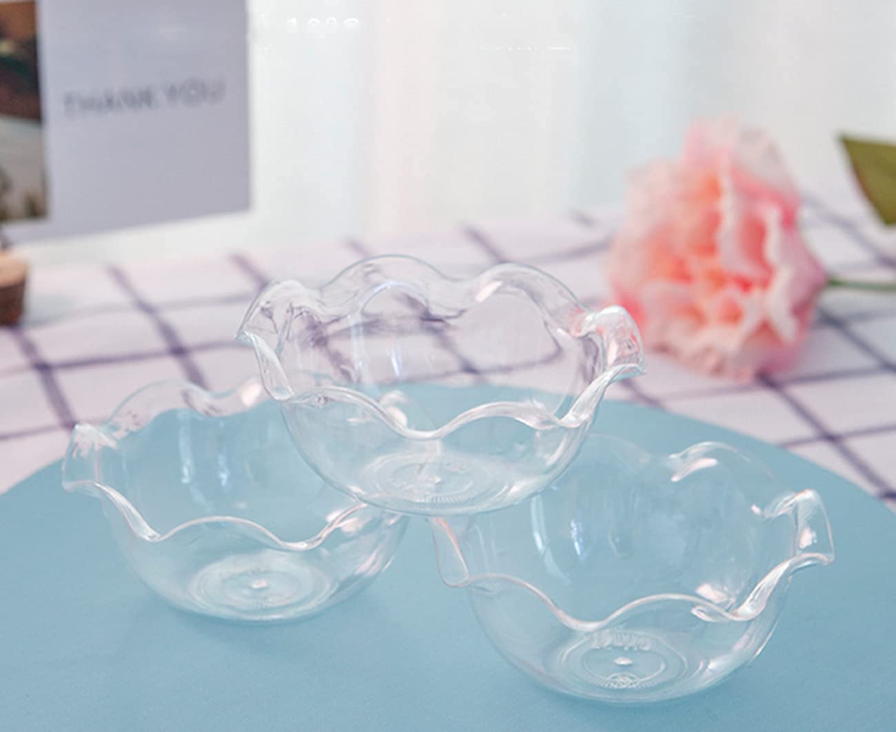 Qixivcom 50 Pack 4 Oz Flower Shaped Plastic Ice Cream Dessert Bowls Dessert Cup Disposable Sundae Bowl Parfait Snack Salad Bowls Tasting Sample Cup Appetizer Serving Bowl for Party Wedding Favor