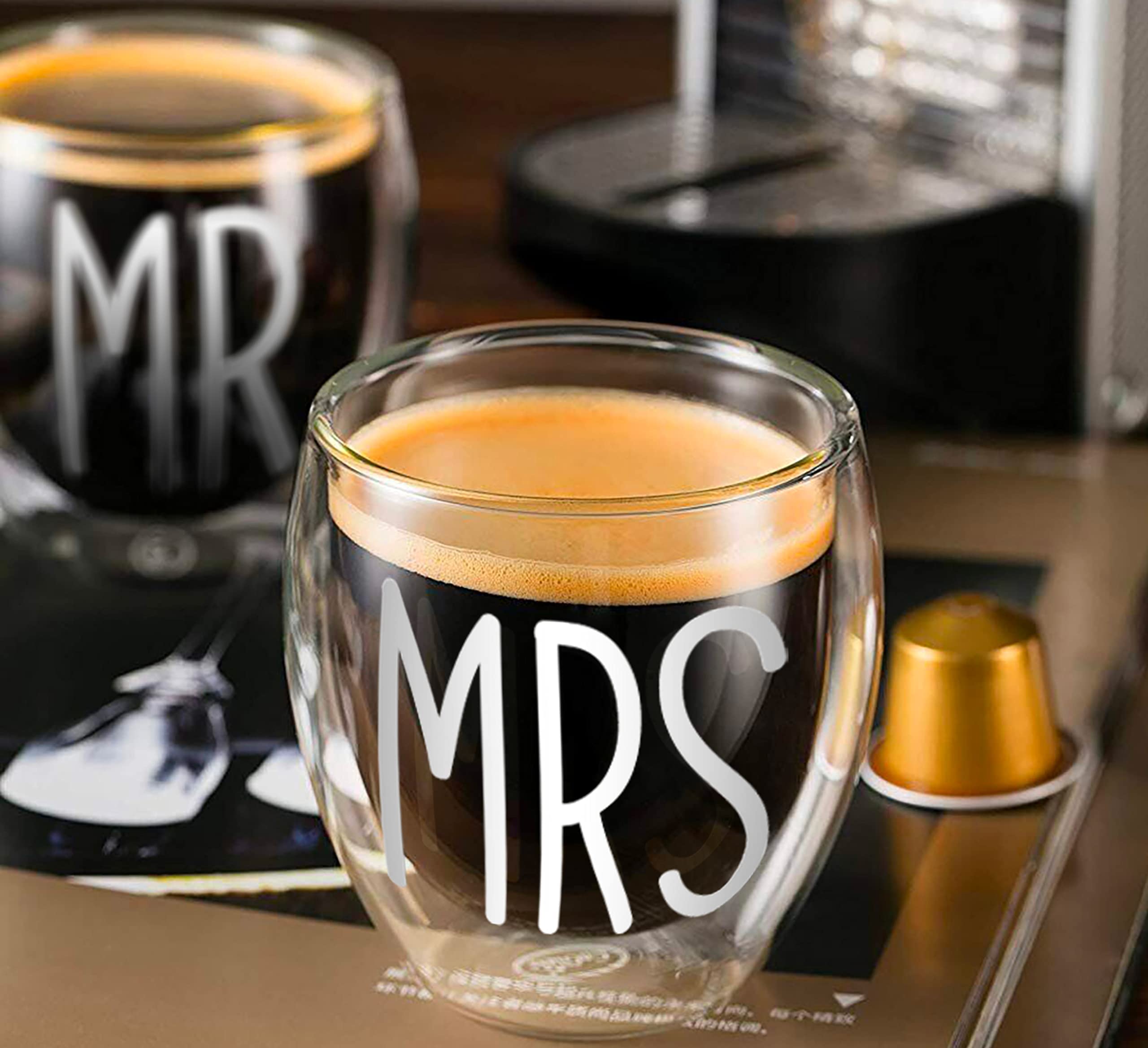 MM Creations - MR and MRS GIFT BOX: Clear & Heat insulated Coffee Mugs Set of 2, 9 Oz| in a Ready to Offer Stylish and shockproof Packaging