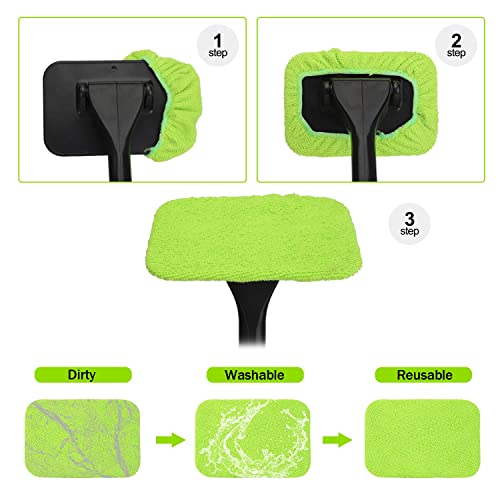 X XINDELL Windshield Glass Cleaning Tools, Microfiber Cloth Car Cleaning Tool with Extendable Handle with Washable Reusable Cloth Pad(7 Pack)