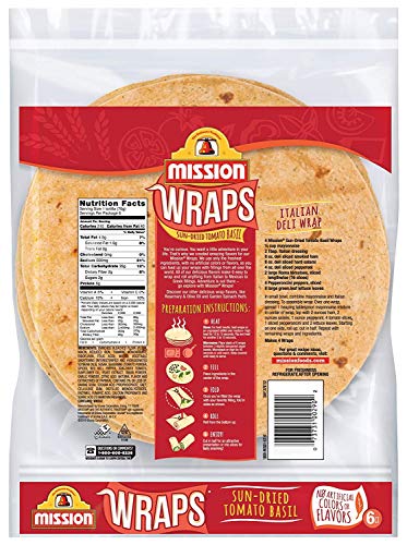 Mission Sun-Dried Tomato Basil Wraps, Soft Veggie Wraps, Trans Fat Free, 6 Count - 2 Packs