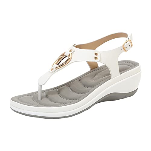 sckarle Women Wedges Sandals Casual Metal Buckle Ankle Strap Platform Sandals Summer Travle Beach Sandals
