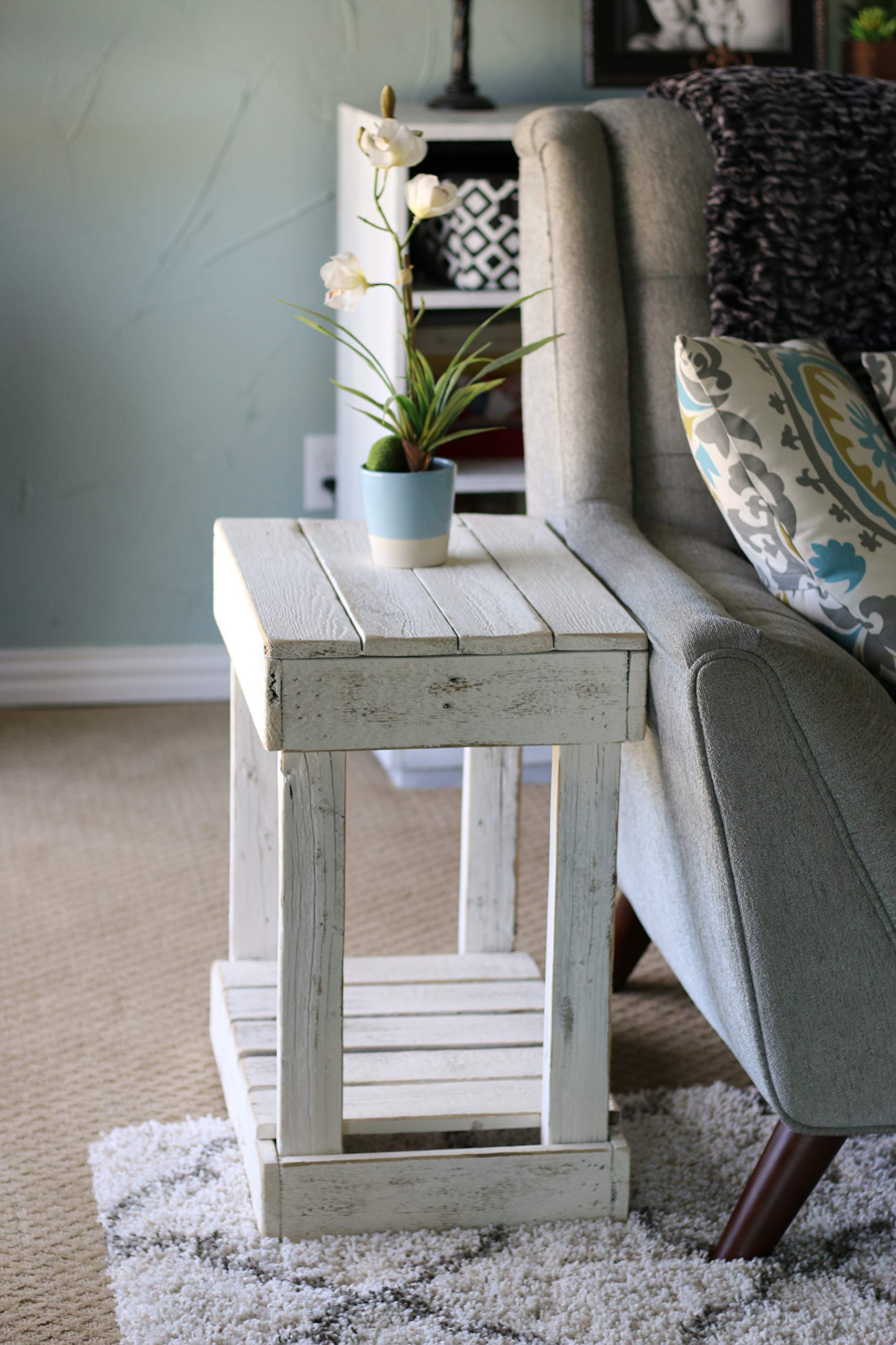 White Slatted End Table
