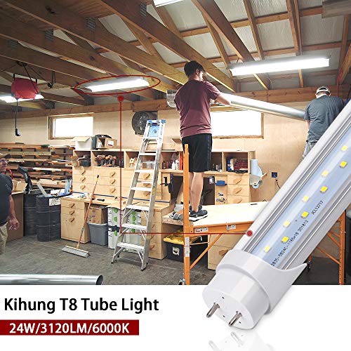 Kihung T8 LED Bulbs 4 Foot Type B Dual-Ended Power, Compatible with T8 T10 T12 Tubes, Remove Ballast, G13 Base, 24W 3120LM 6000K Daylight White, 4ft Led Light Bulbs Replacement, 4-Pack