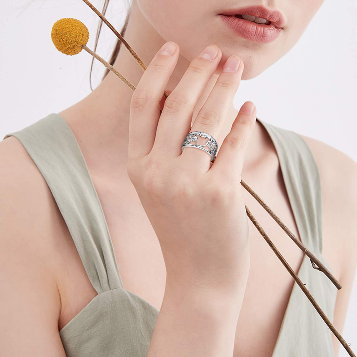 JO WISDOM 925 Sterling Silver and Yellow Gold Plated Mouse Ring Size8(white gold)