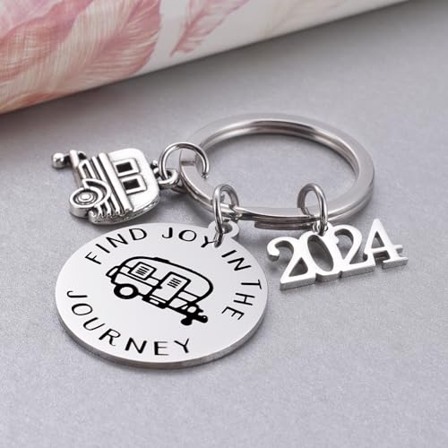 MIXJOY Camper Key Chain RV Accessories for Travel Trailers Inside Decor 2024 New Happy Camper Owner Journey Adventure Gifts Glamping Lifestyle
