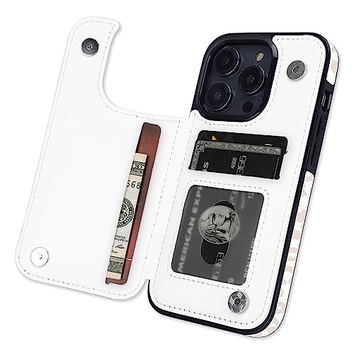 uCOLOR Compatible with iPhone 13 Pro Wallet Case with Card Holder Slots Marble Flip Leather RFID Kickstand Phone Wallet Cover for Women and Girls 6.1β (Leopard, iPhone 13 Pro 6.1")