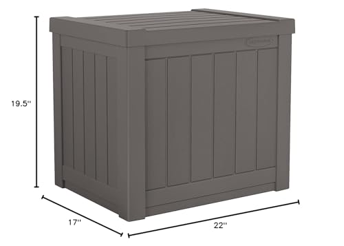 Suncast 22-Gallon Small Deck Box - Lightweight Resin Indoor/Outdoor Storage Container and Seat for Patio Cushions and Gardening Tools - Store Items on Patio, Garage, Yard - Stone Gray