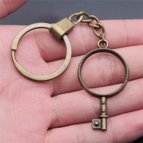 SLNFXC Keychain Antique Bronze Color 46x25mm Key Shape Metal Frame Pendant Keyring Holder