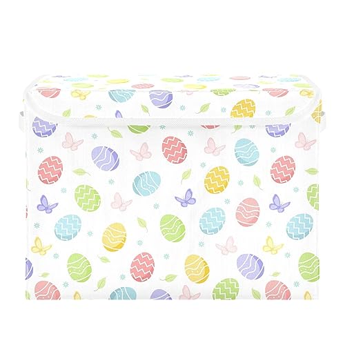 Krafig Foldable Storage Box Large Cube Organizer Bins Easter Eggs Butterfly White Containers Baskets with Lids Handles for Closet Organization, Shelves, Clothes, Toys