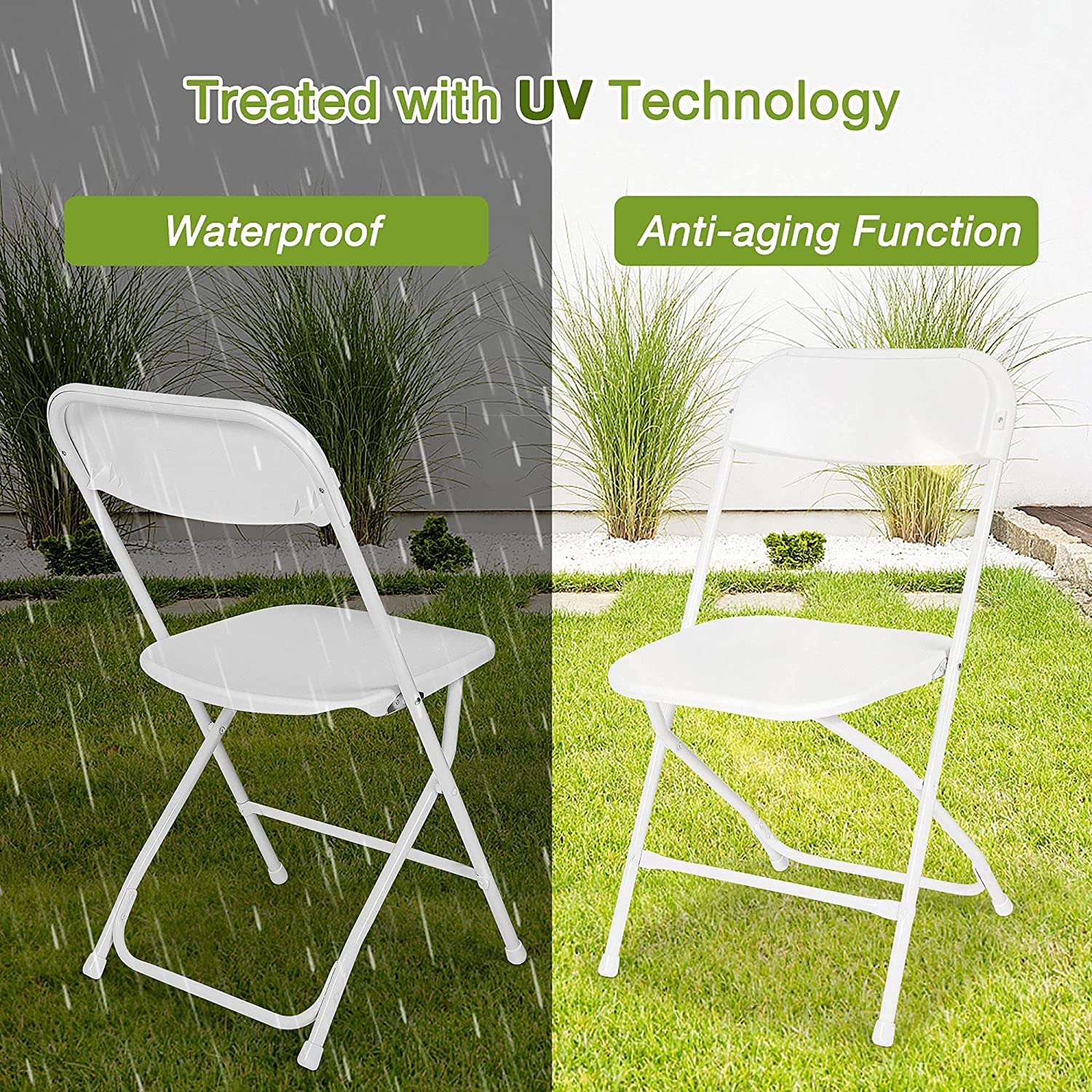 LUCKYERMORE 6 Pack White Plastic Folding Chair, Foldable Party Chairs, 330 lbs Capacity,Indoor Outdoor Folding Chairs,for Wedding Backyard Events Meeting House Festivals Dinner,Stackable