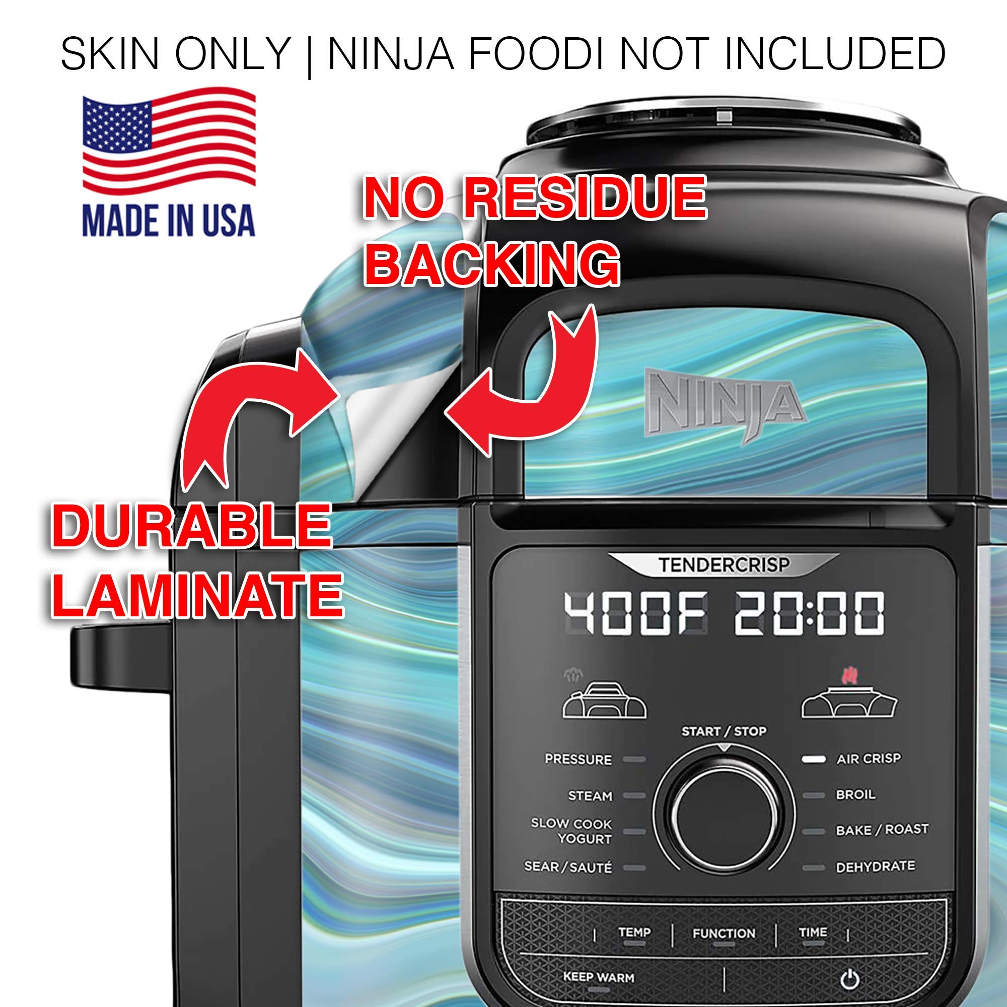KRAFT'D Wrap for Ninja Foodi 8 Quart - QT Accessories Cover Sticker - Wraps fit Deluxe Cooker Mdl: FD402 LP3 | Aqua Blue Geode Swirl