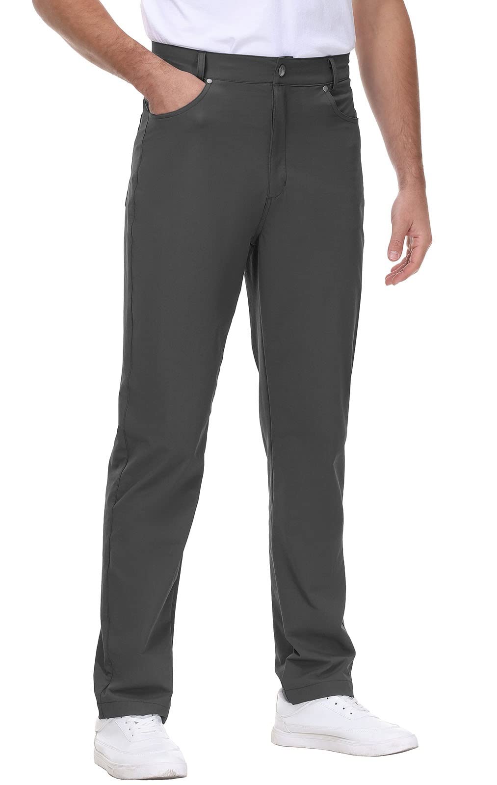 Rdruko Men's Stretch Golf Pants Lightweight Work Casual Pants with Pockets(Dark Gray,US 34)