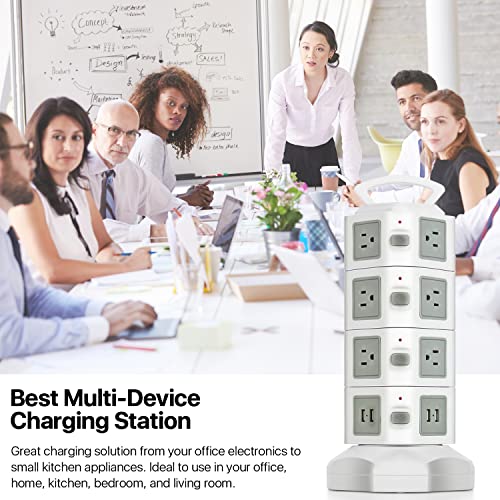 TNP Power Strip Tower Surge Protector - Tower Power Strip with 14 AC Outlets & 4 USB Ports - 2500W/10A - 6ft Cord - USB Plug Tower for Home, Office, Bedroom, Work Desk