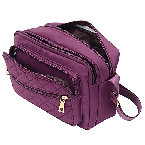 Sluxa Purple shoulder bag for women, Large women crossbody bag,Multi pockets purse pack for women.
