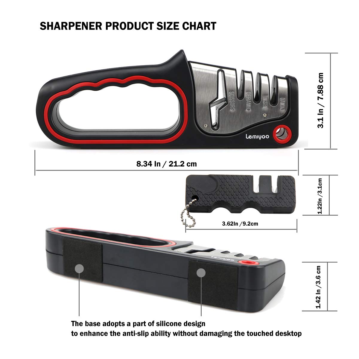 Lemiyoo Kitchen Knife Sharpeners,4 in 1 Professional Knife Sharpener, With A Pocket Knife Sharpener, Ceramics, Tungsten Steel, Diamond Sharpener,Quickly Restore The Sharp Of The Knife (black red)