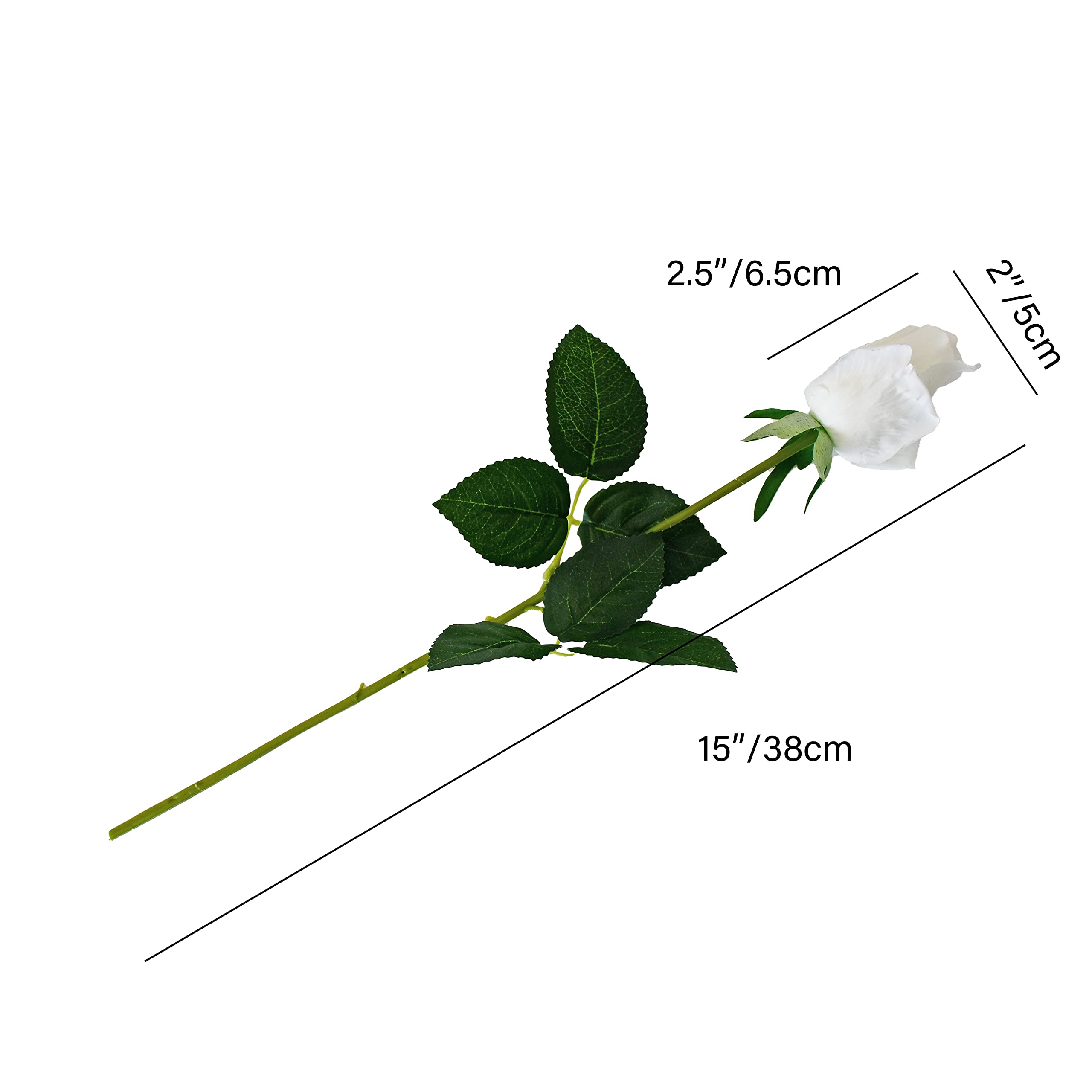 Mandy's 10pcs White Fake Flowers Artificial Silk Rose Bud 15" for Valentine’s Day Home Decoration Bridal Wedding Bouquet Parties and Mother's Day Easter(Vase not Include)