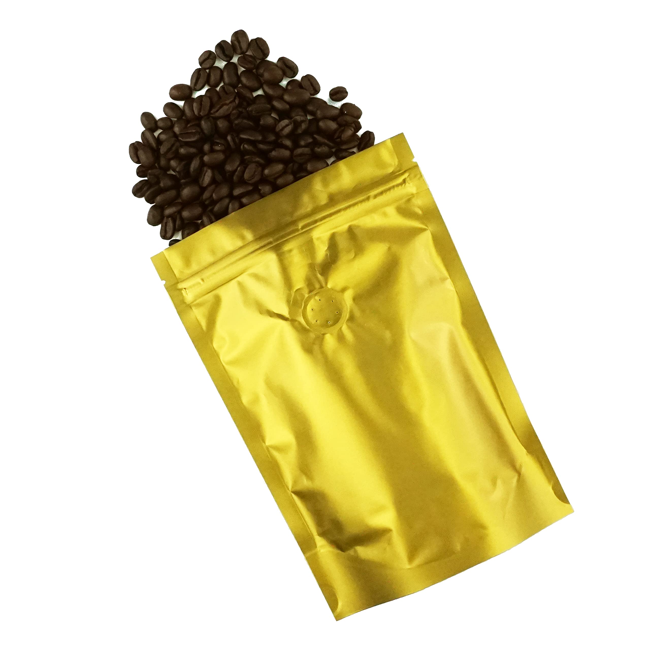 QQ Studio Foil Coffee Packaging Bags with Zipper and Degassing Valve for Whole and Ground Coffee (Gold, 18.5oz (Pack of 50 Bags))