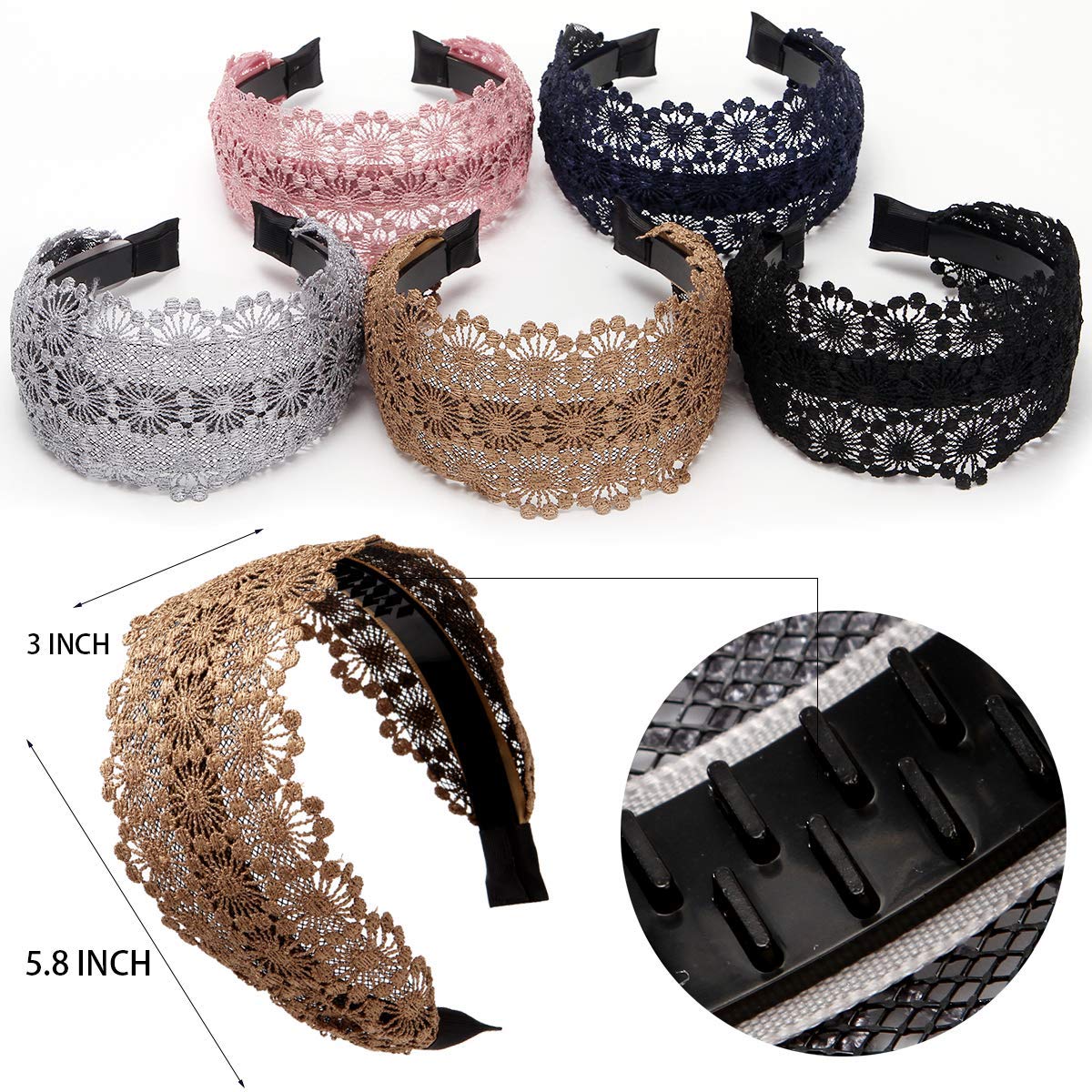 LONEEDY Non-Slip Multicolor Lace Headband Wide-Head Cutout Hard Headbands for Women and Girls (Sun flower)