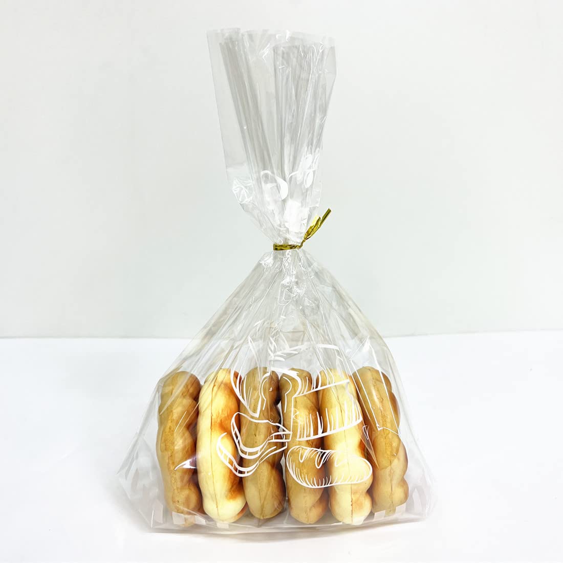 Lesibag 100Pcs 11"x 14" Bottom Gusset Bread Loaf Bags with Ties, Clear Printed Cello Cellophane Bags for Homemade Bread or Bakery