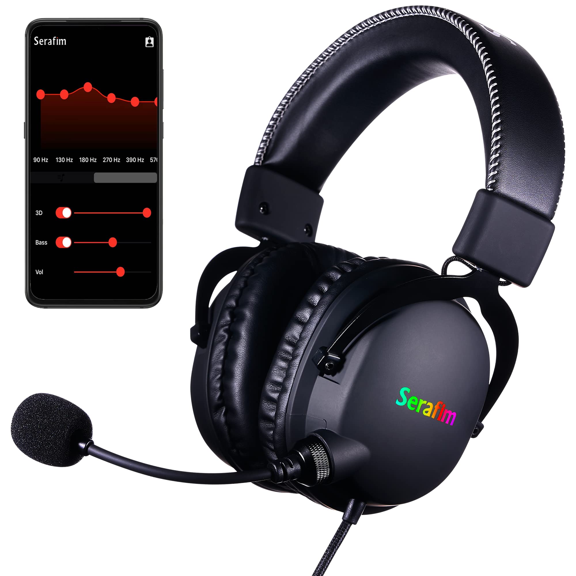 Serafim A1 Gaming Headset with Exclusive Equalizer Detachable Mic Bass Boost 3D Surround Sound for PC Xbox One Series X|S PS5 PS4 Nintendo Switch Mac iPhone Mobile 3.5mm Jack - Wired Black