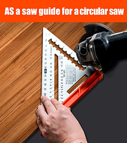 RONGPRO Multifunctional Rafter Square, 7 Inch Triangle Carpenter Square Die-cast Aluminum Alloy, Rafter Square Layout Tool - Aluminum