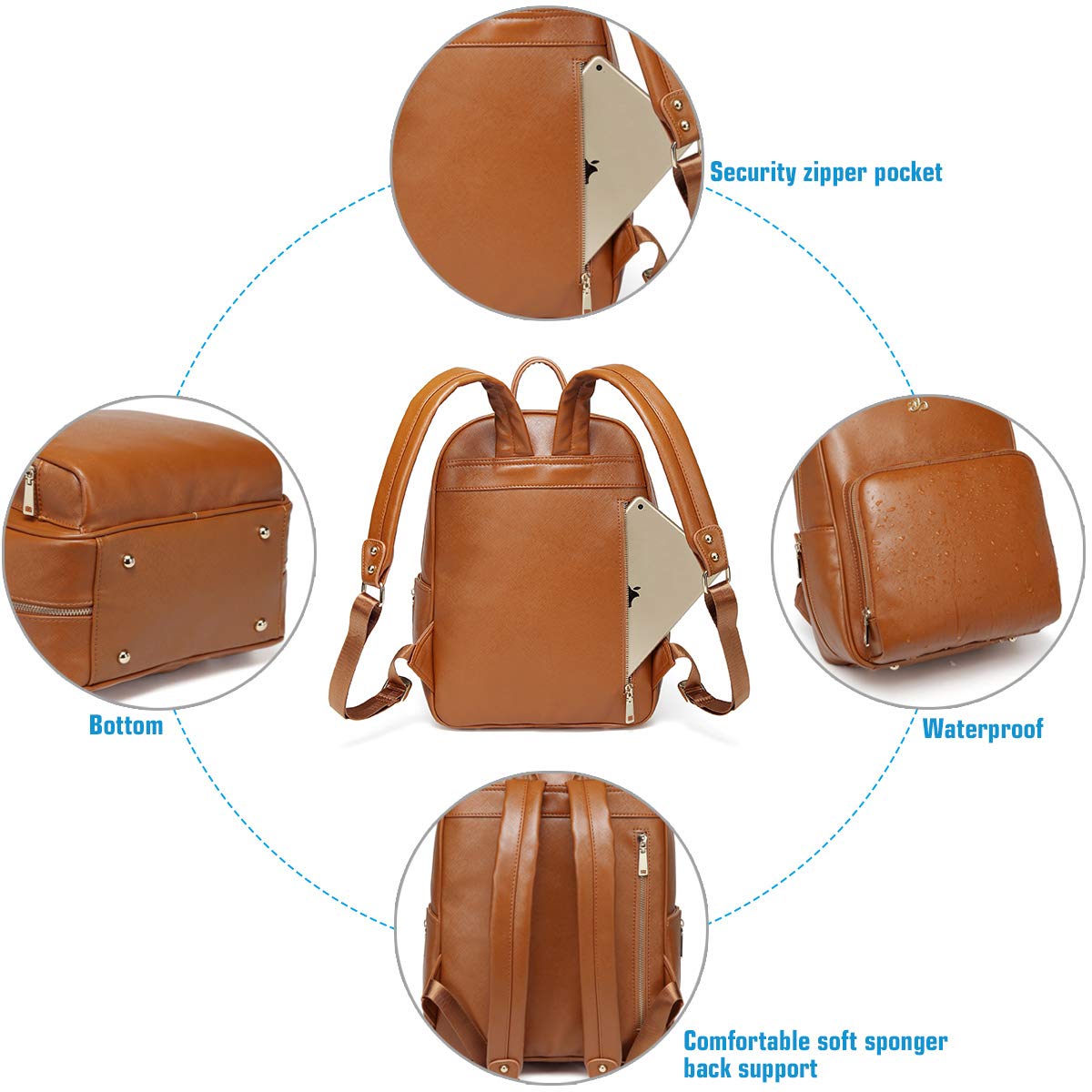KZNI Leather Diaper Bag Backpack - Nappy Bag Baby Bags for Mom Unisex Maternity Diaper Bag with Stroller Hanger|Thermal Pockets|Adjustable Shoulder Straps|Water Proof| LargeCapacity(Brown)