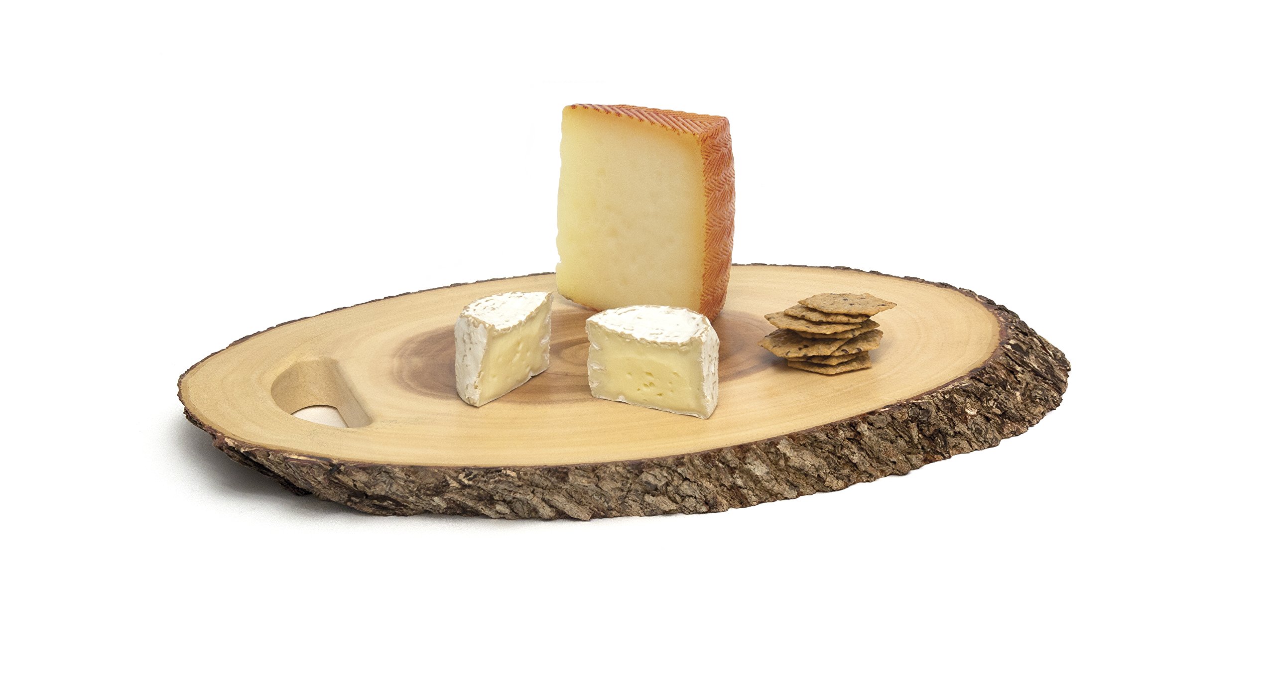 Lipper International Acacia Oval Tree Bark Server with Handle for Canapés and Hors D'oeuvres, 19.5" x 11.75" x 1.25"