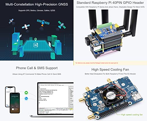 Waveshare SIM8202G-M2 5G HAT Compatible with Raspberry Pi Quad Antennas 5G NSA, Multi-Band, 5G/4G/3G Compatible with Case