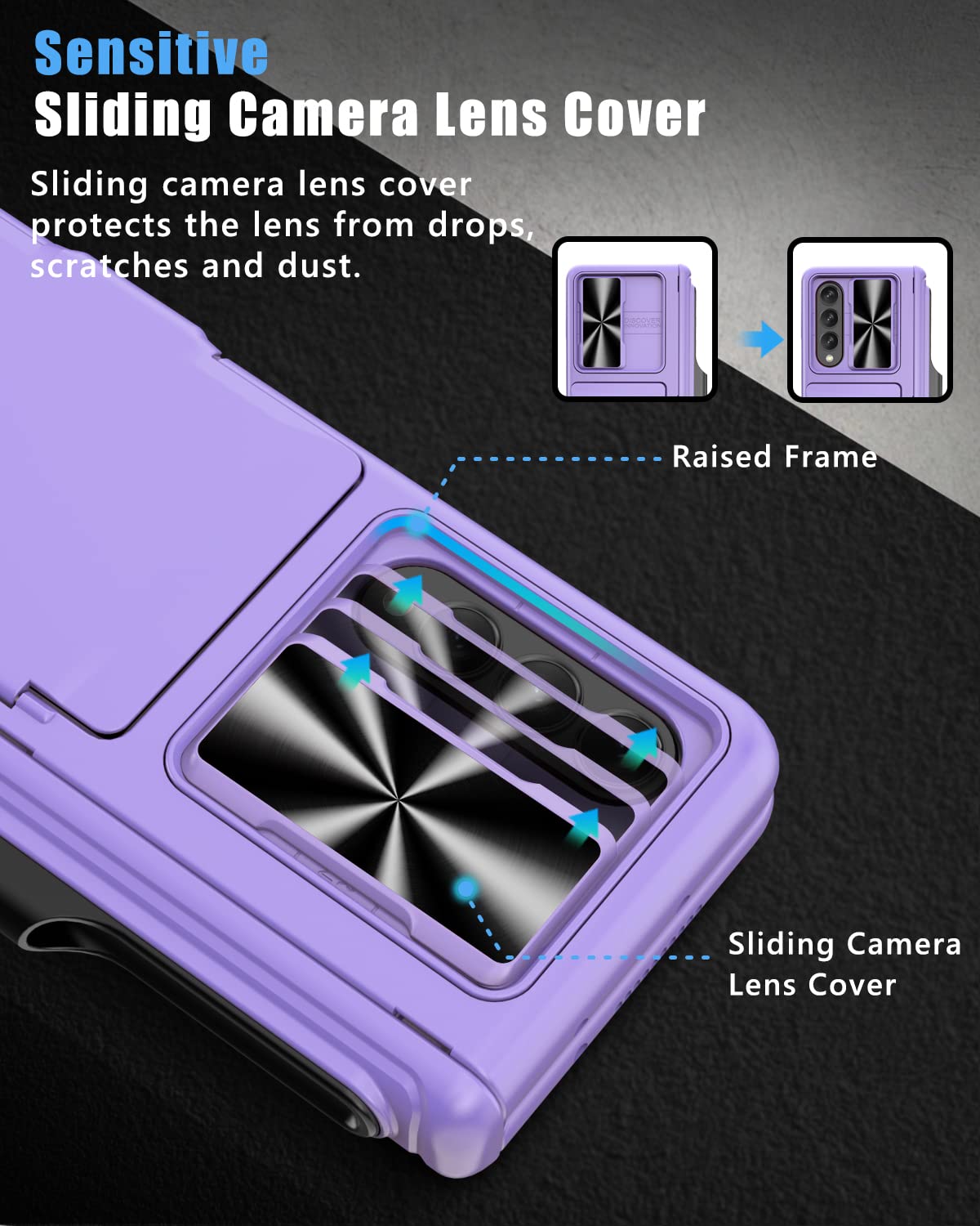 Vihibii for Galaxy Z Fold 4 Case with Card Holder & Sliding Camera Cover, S Pen Holder & Screen Protector & Magnetic Hinge Protection & Kickstand, Hard PC Phone Case for Samsung Z Fold 4 (Purple)