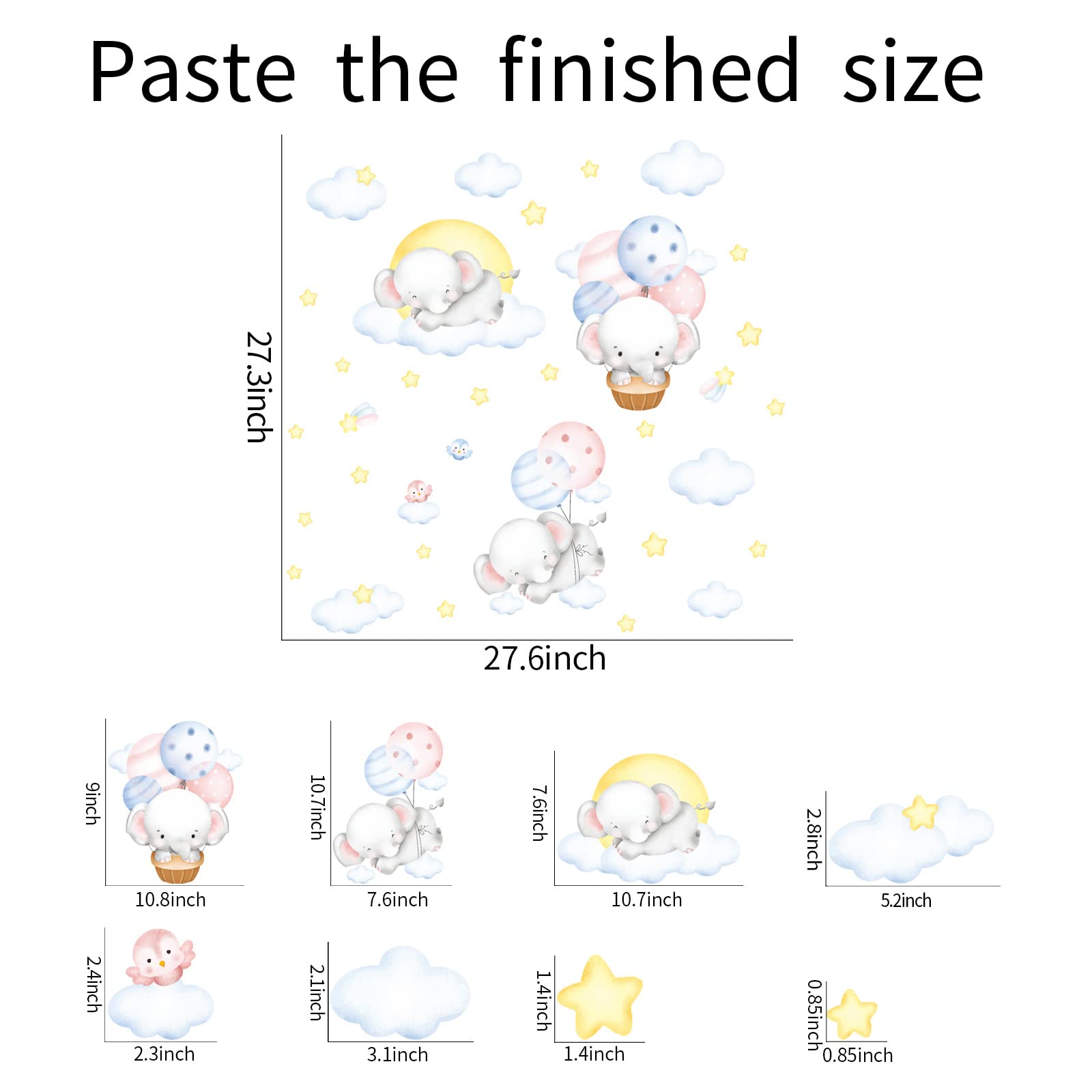 Tedy Bear Sleeping Wall Stickers Baby Decor for Nursery Balloon Cloud Star Wall Decals for Baby Bedroom Decoration