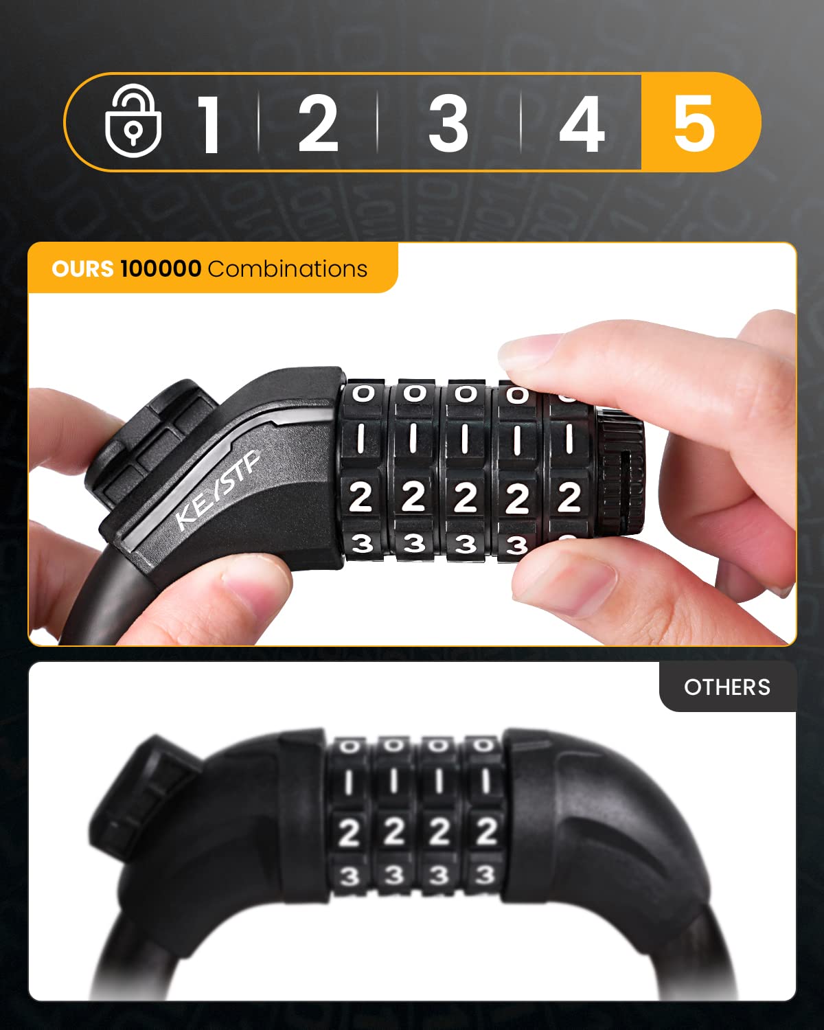 KEYSTP Bike Lock Cable with Combination,High Security 5-Digit Resettable Combination Bicycle Lock Anti-Theft, Scooter Lock with Mounting Bracket for Bikes and Scooters(Black)