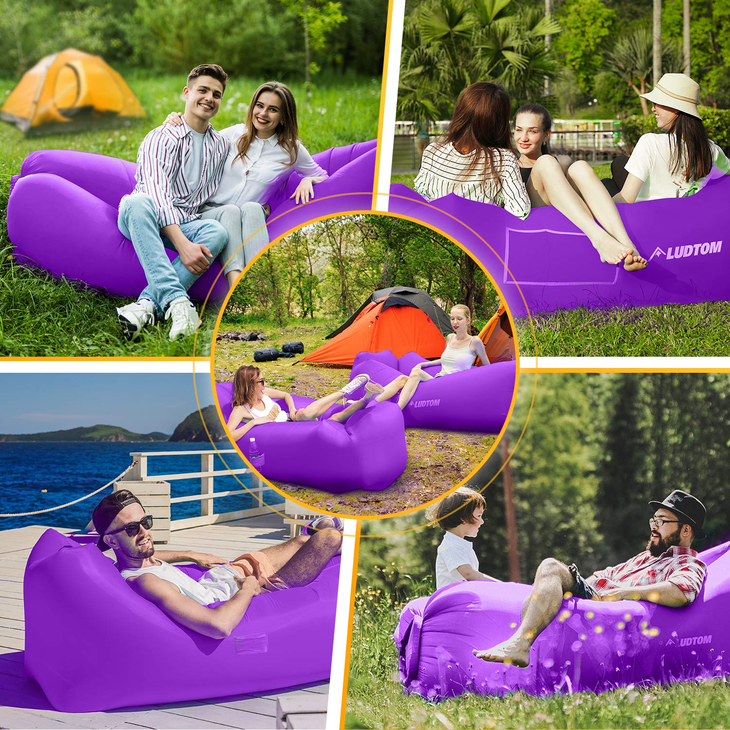 ludtom Inflatable Lounger Air Sofa Hammock, 440 lb Portable and Waterproof Ideal Inflatable Pouch Couch for Camping Gear and Accessories for Outdoors Pool Backyard Traveling